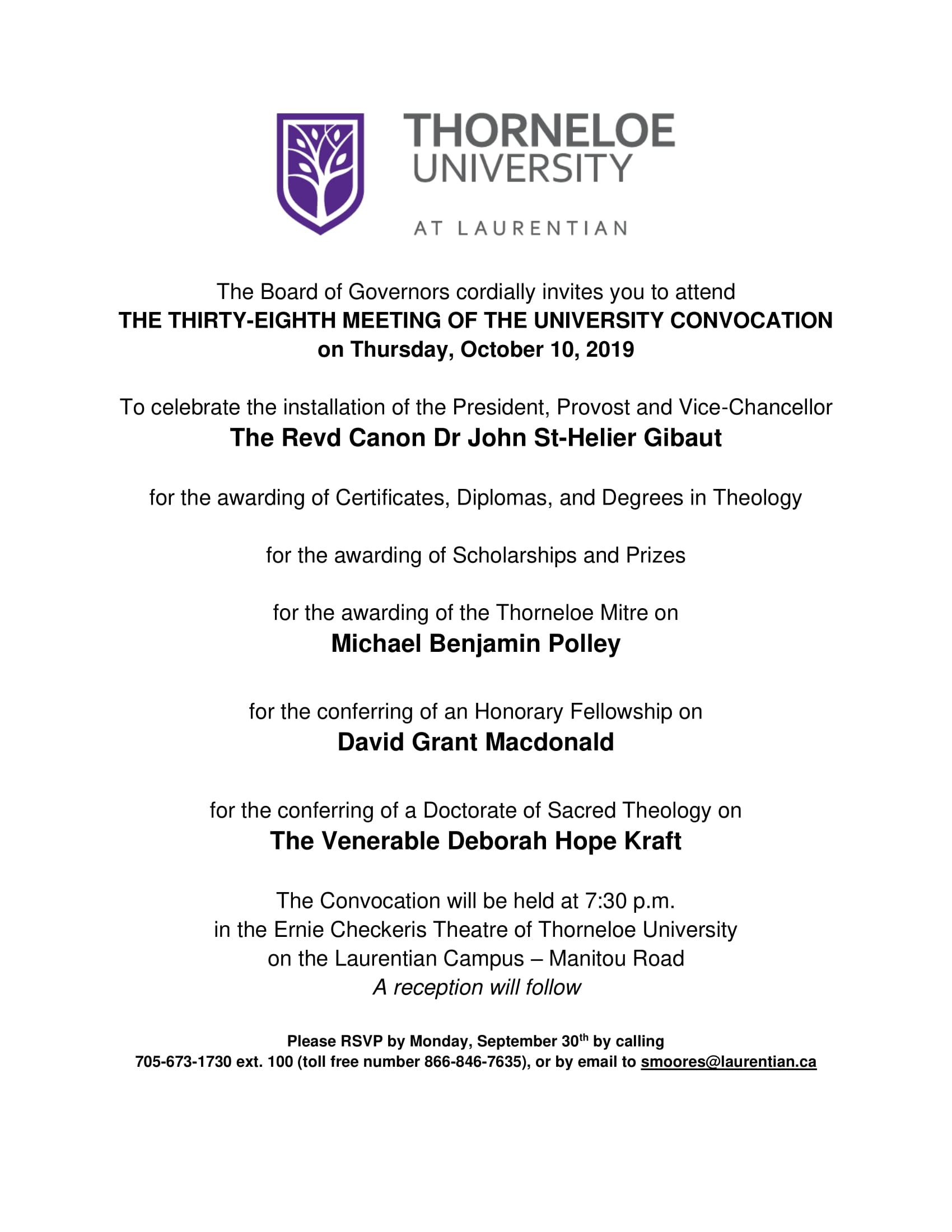 Thorneloe Convocation Invitation - Thorneloe University