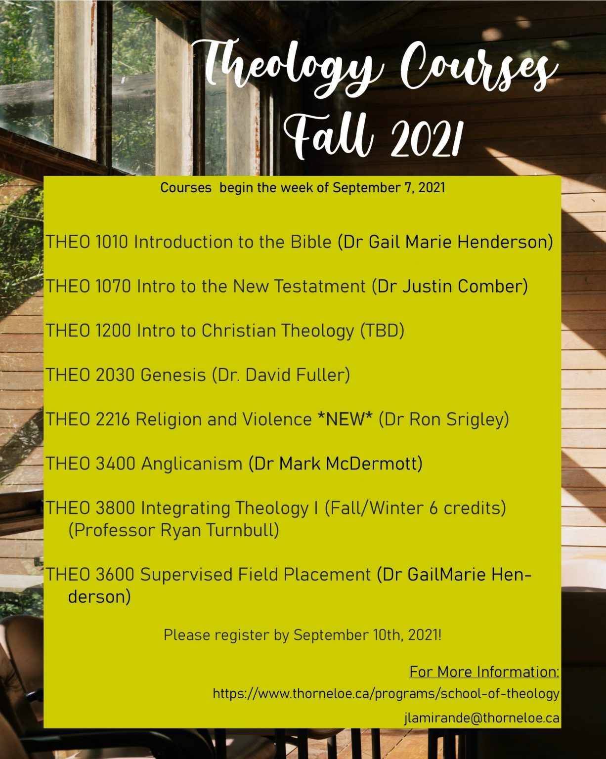 Theology Courses Fall 2021 Thorneloe University